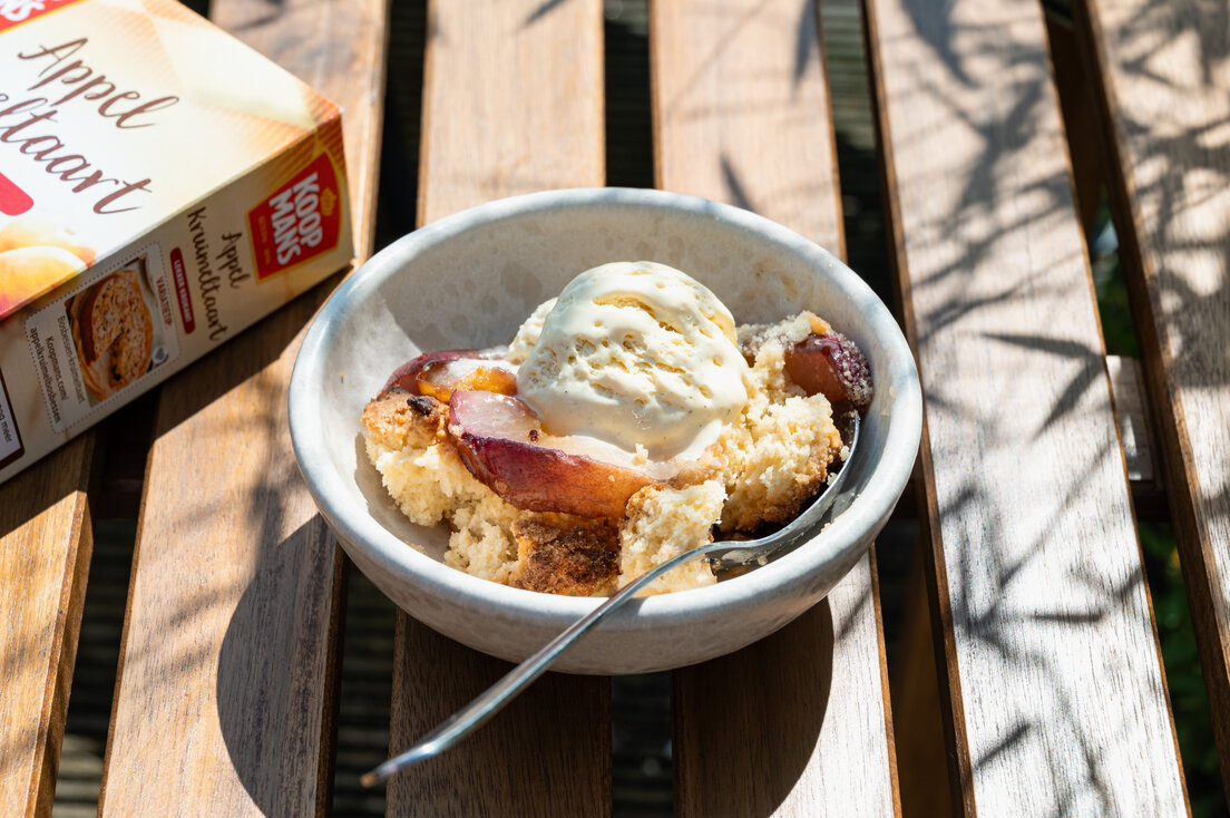 Perzik crumble van de BBQ - Koopmans.com