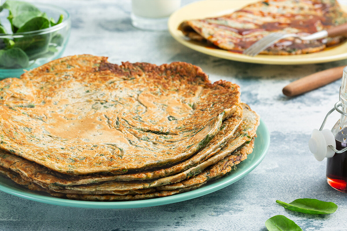 Volkoren pannenkoek met spinazie kruidenroomkaas -Recept - Koopmans.com